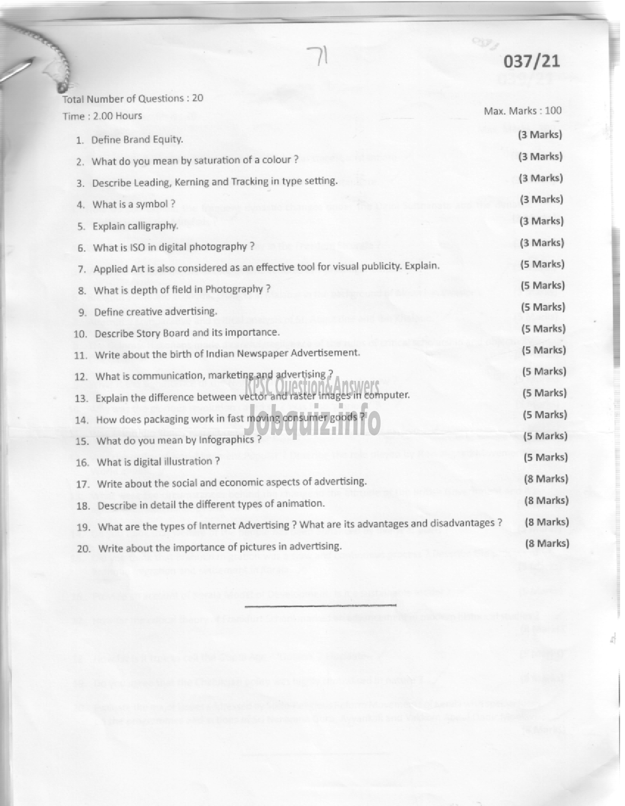 Lecturer In Applied Arts Page 0 Kerala PSC Question Paper